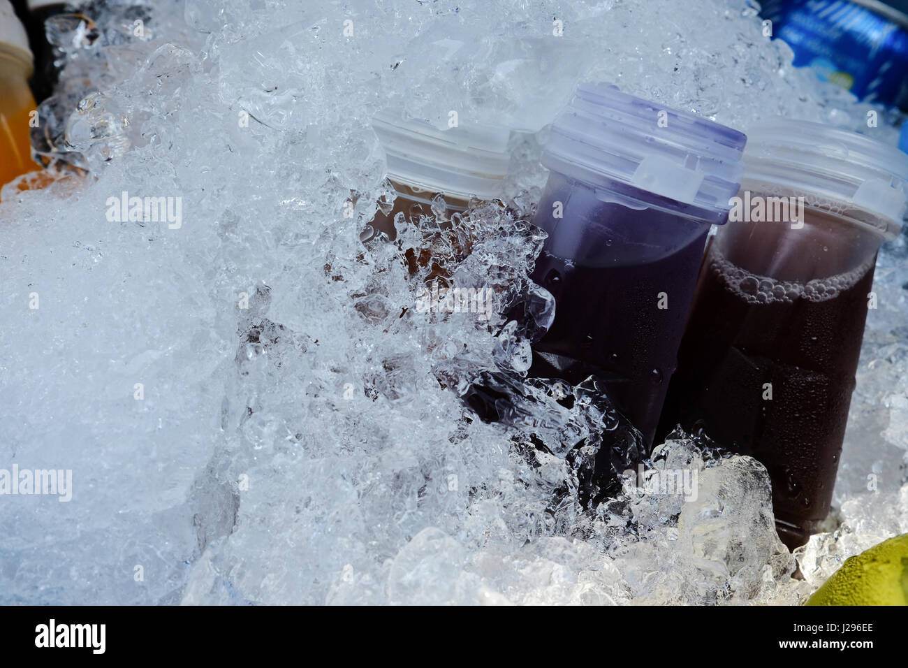 cold drinks for sale at a local food market, in Bangkok. (Selective ...