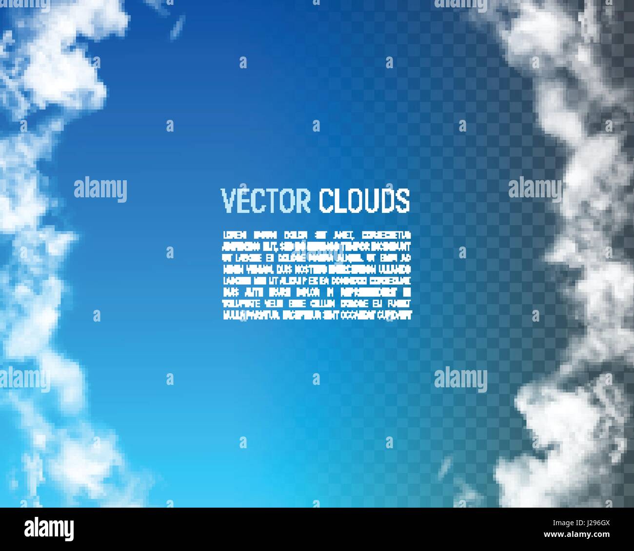 Vector frame made of white realistic clouds on blue sky background ...