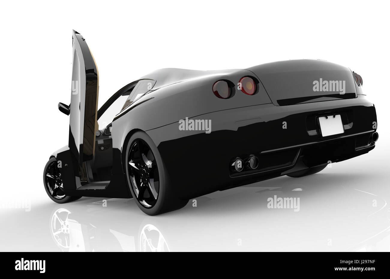 Back of a generic black sport car isolated on a white background Stock ...