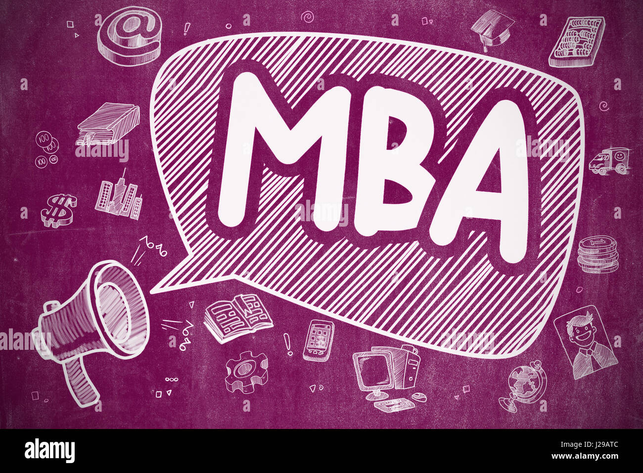 MBA - Doodle Illustration on Purple Chalkboard Stock Photo - Alamy