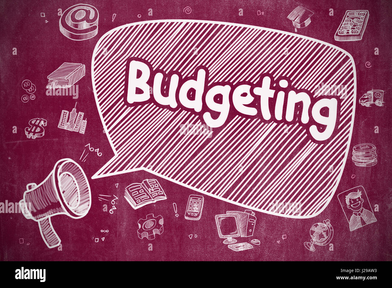 Budgeting - Cartoon Illustration on Red Chalkboard Stock Photo - Alamy