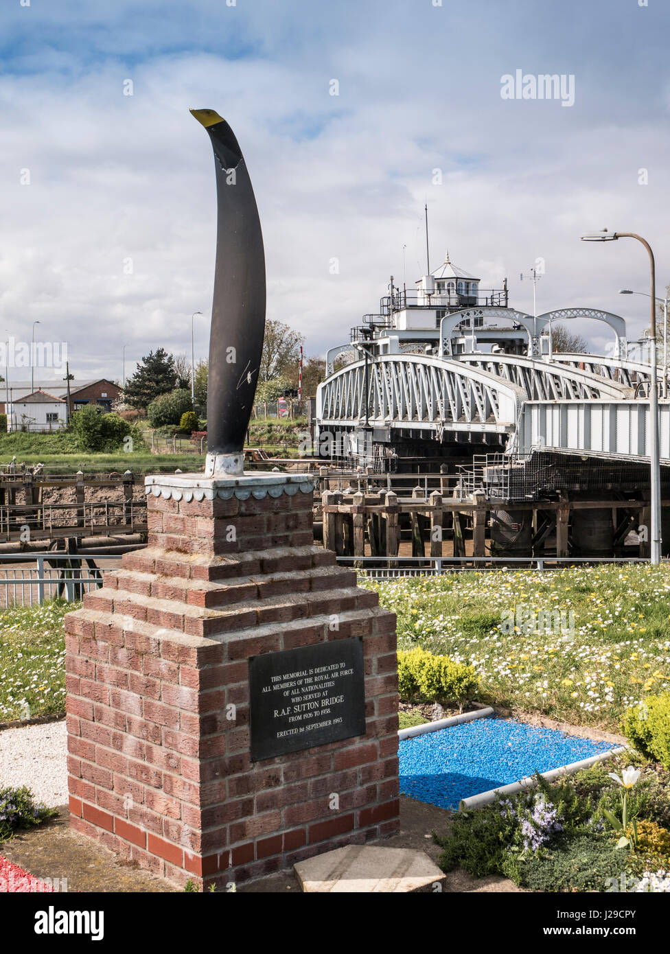 RAF memorial in front of the Crosskeys swing bridge at Sutton Bridge in ...