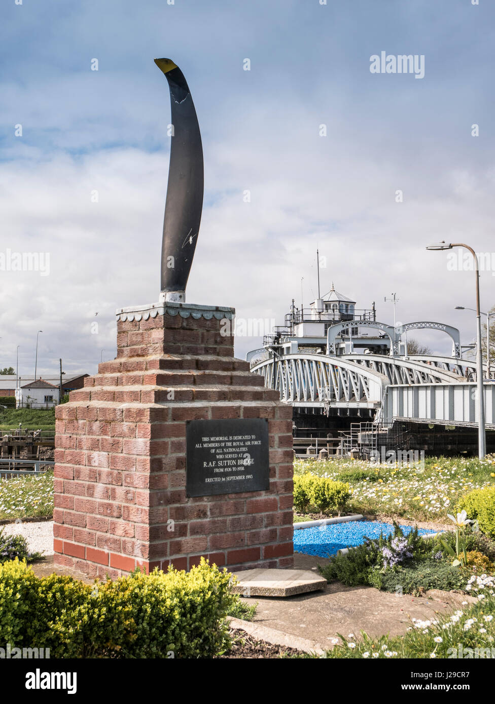 RAF memorial in front of the Crosskeys swing bridge at Sutton Bridge in ...