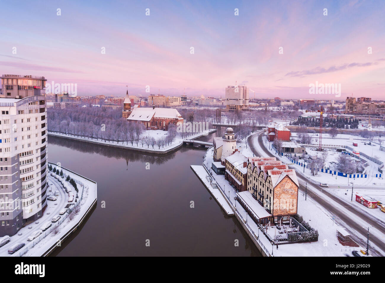 The architectural landmark of Kaliningrad from above in cold winter ...