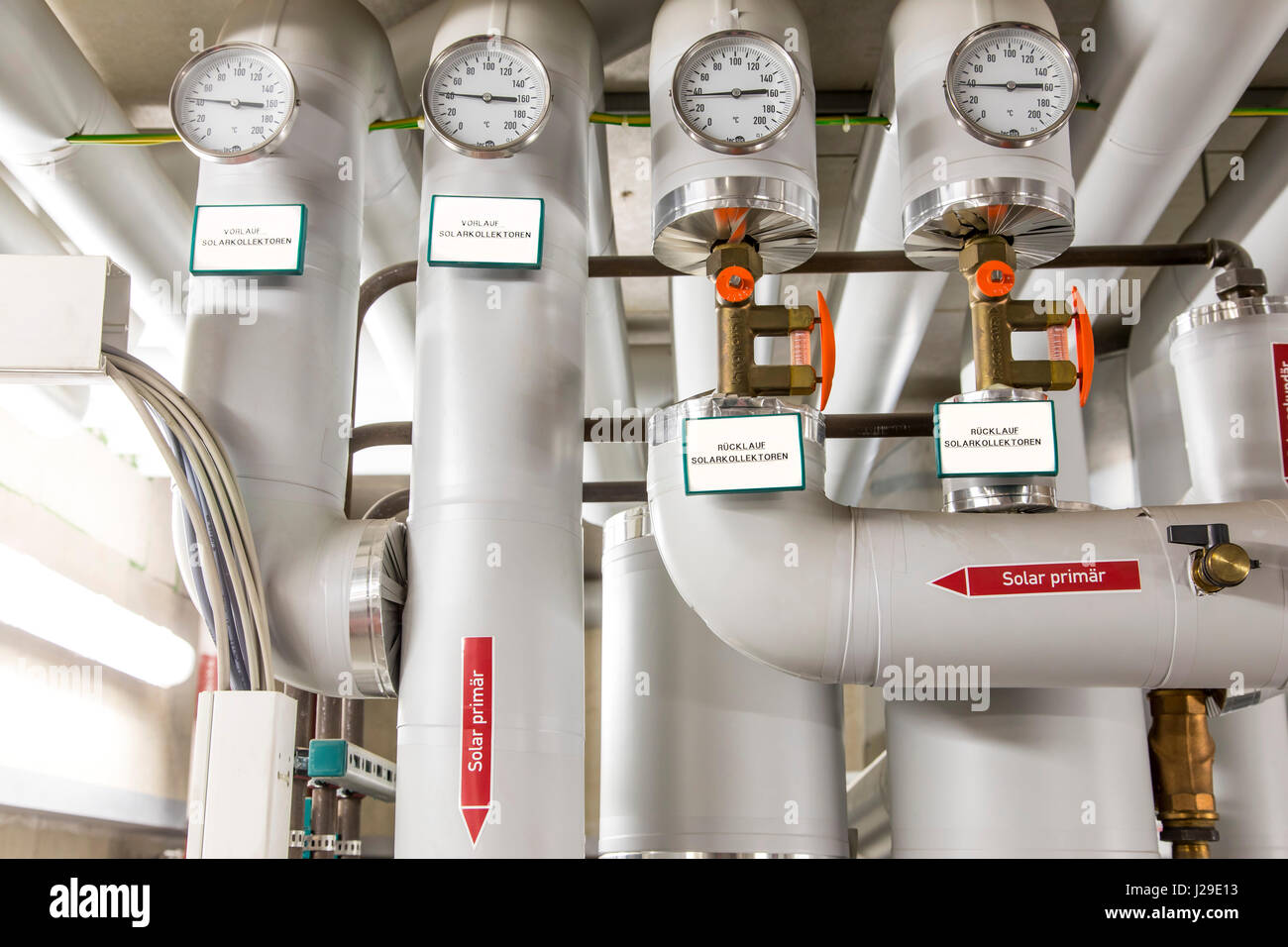 Pipelines, in a heating boiler, water circuit of hot water, heated by a ...