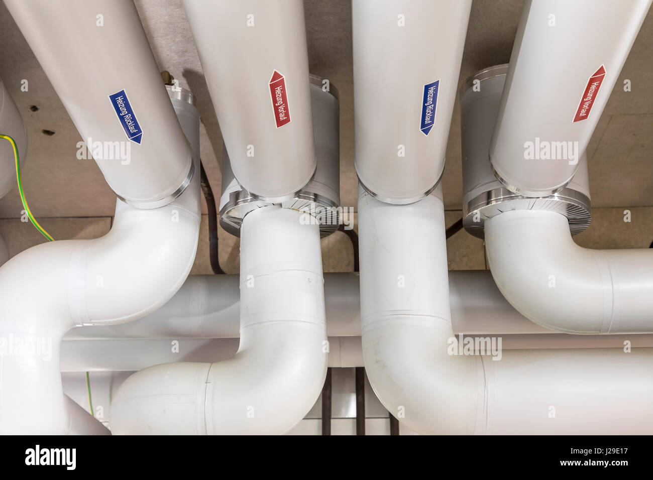 Pipelines, in a heating boiler, water circuit of hot water, heated by a ...