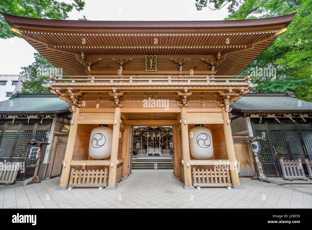 Mitaka Hachiman dai jinja (Hachiman grand Shrine) wooden gate, Shinto ...