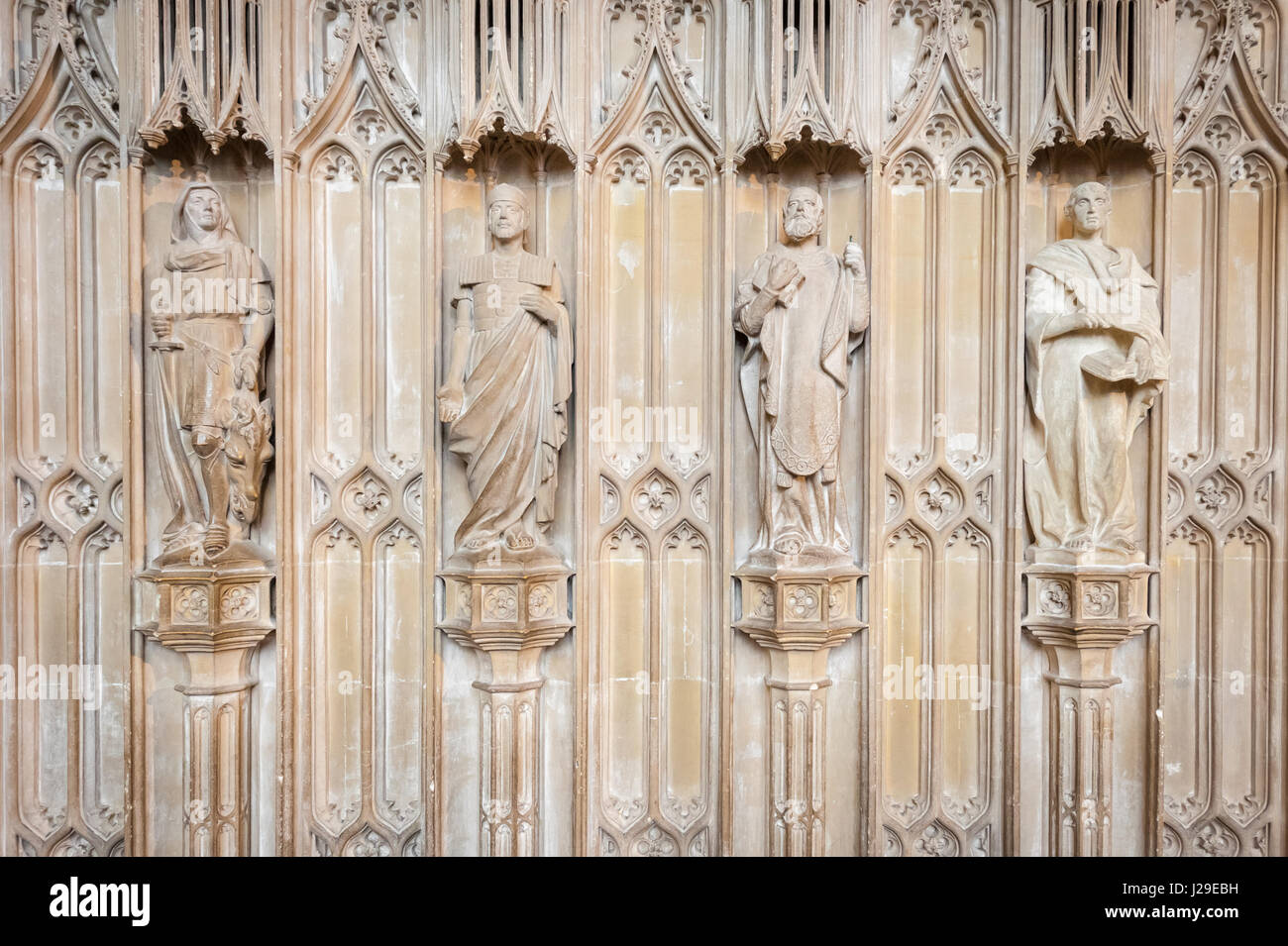 ornate medieval stone statues in Winchester Cathedral, UK Stock Photo ...