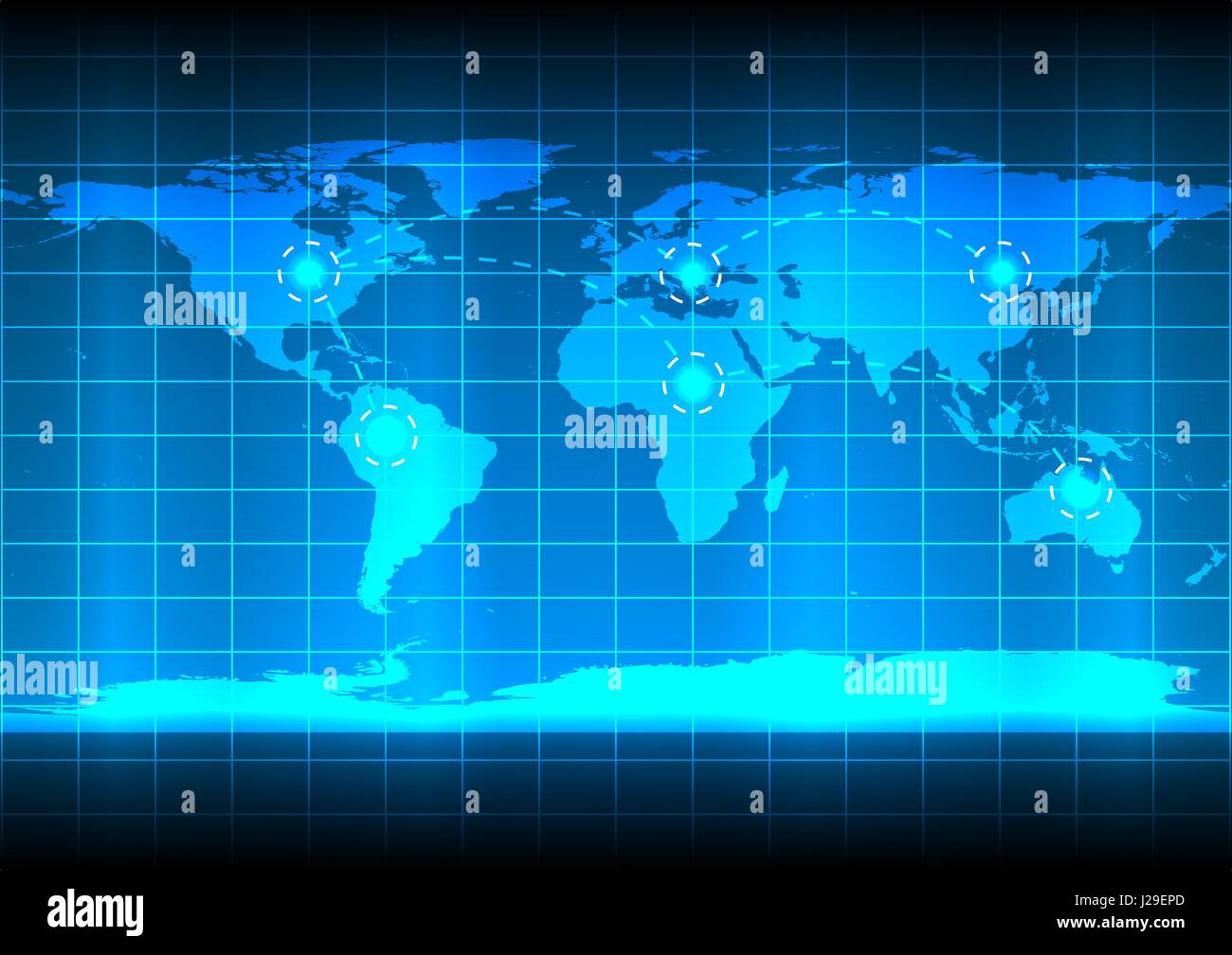world map communication network technology on blue background Stock ...