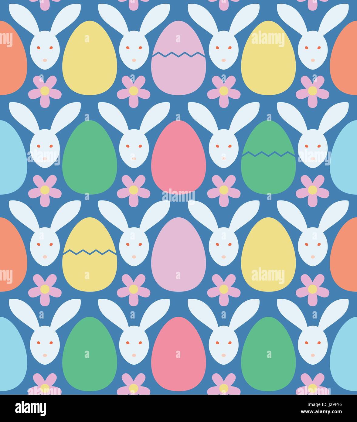 Seamless pattern with colorful Easter eggs and rabbits. Vector ...