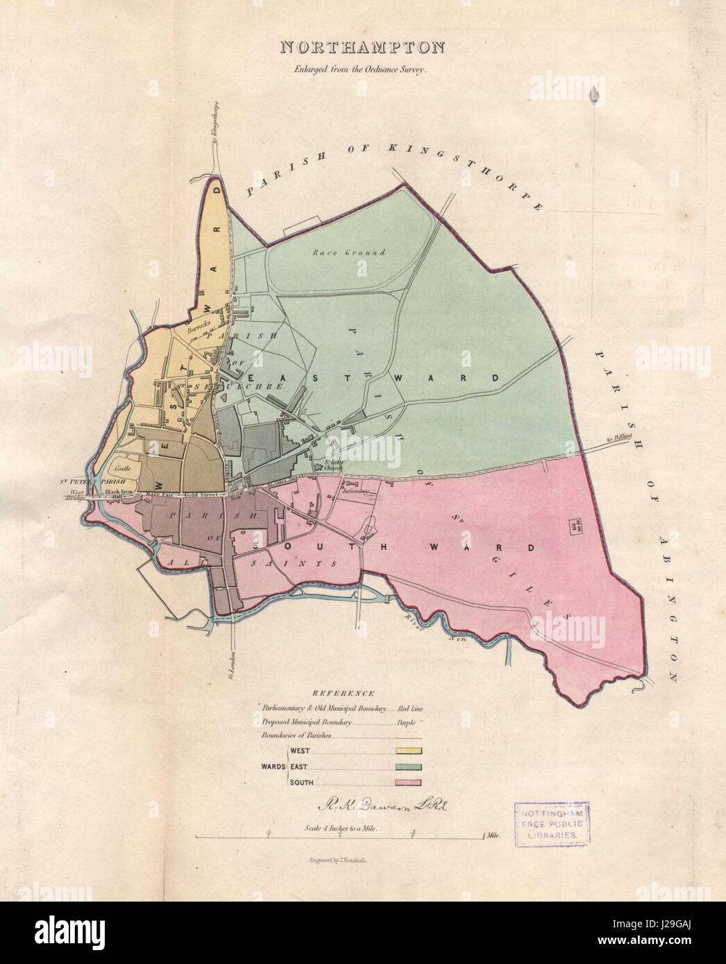 NORTHAMPTON borough/town plan & Wards. BOUNDARY REVIEW. DAWSON 1837 old ...