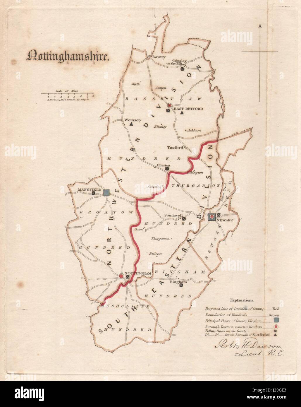 Nottinghamshire county map. Divisions electoral boroughs REFORM ACT ...