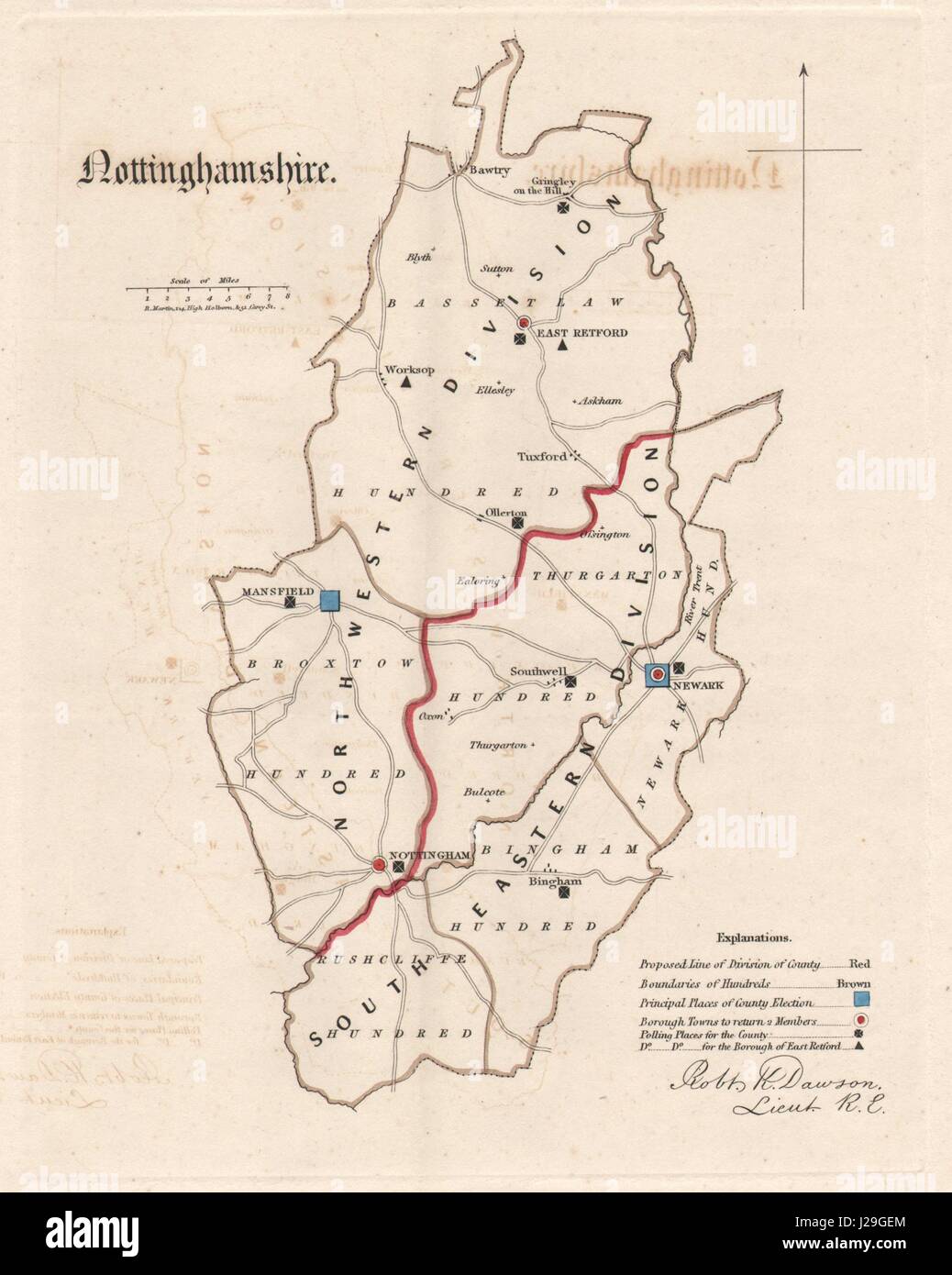 Nottinghamshire county map. Electoral divisions boroughs REFORM ACT ...