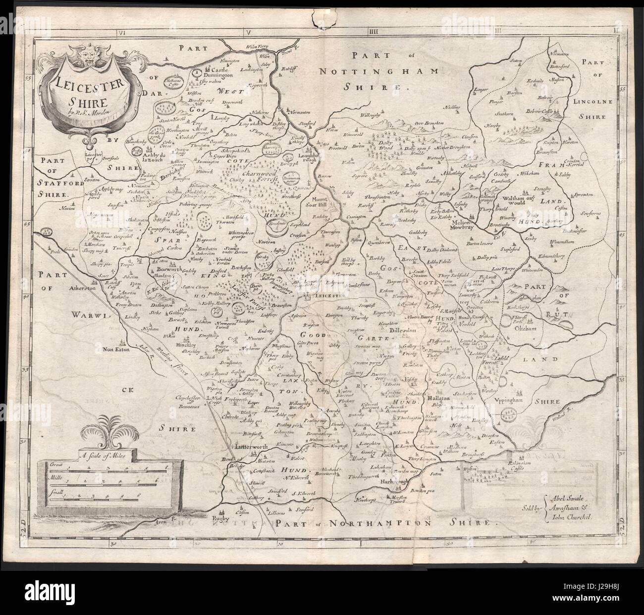 LEICESTERSHIRE. by ROBERT MORDEN from Camden's Britannia 1722 old ...