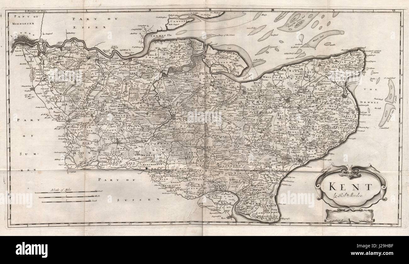 Kent county map by ROBERT MORDEN from Camden's Britannia 1772 old ...
