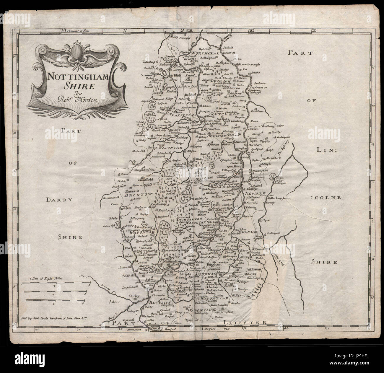 NOTTINGHAMSHIRE by ROBERT MORDEN from Camden's Britannia 1695 old ...