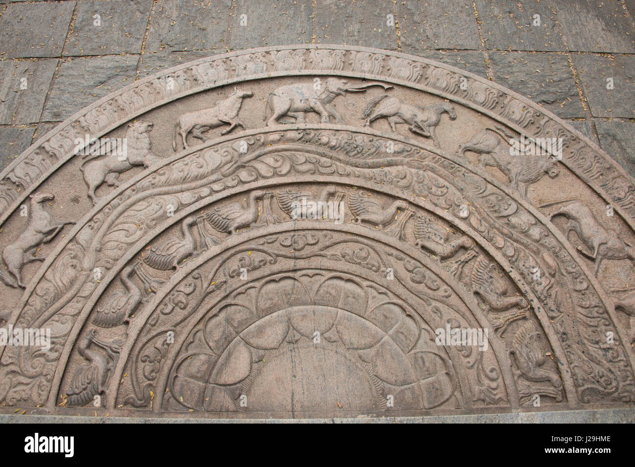 Sri Lanka, Colombo. Sandakada pahana, aka Moon-stone, unique Sinhalese ...