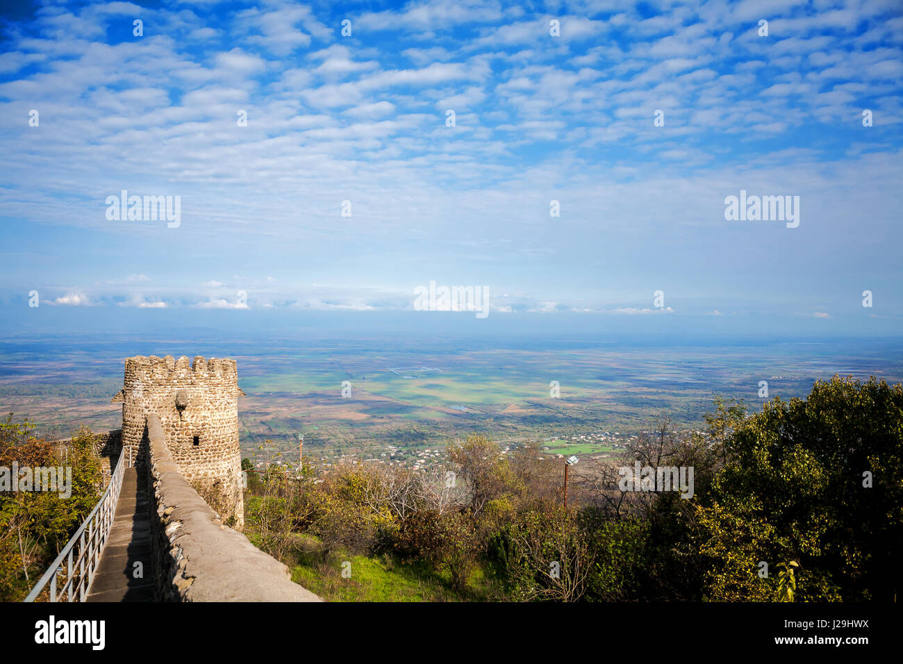 A view of Alazani valley from Sighnaghi town walls, Kakheti region ...