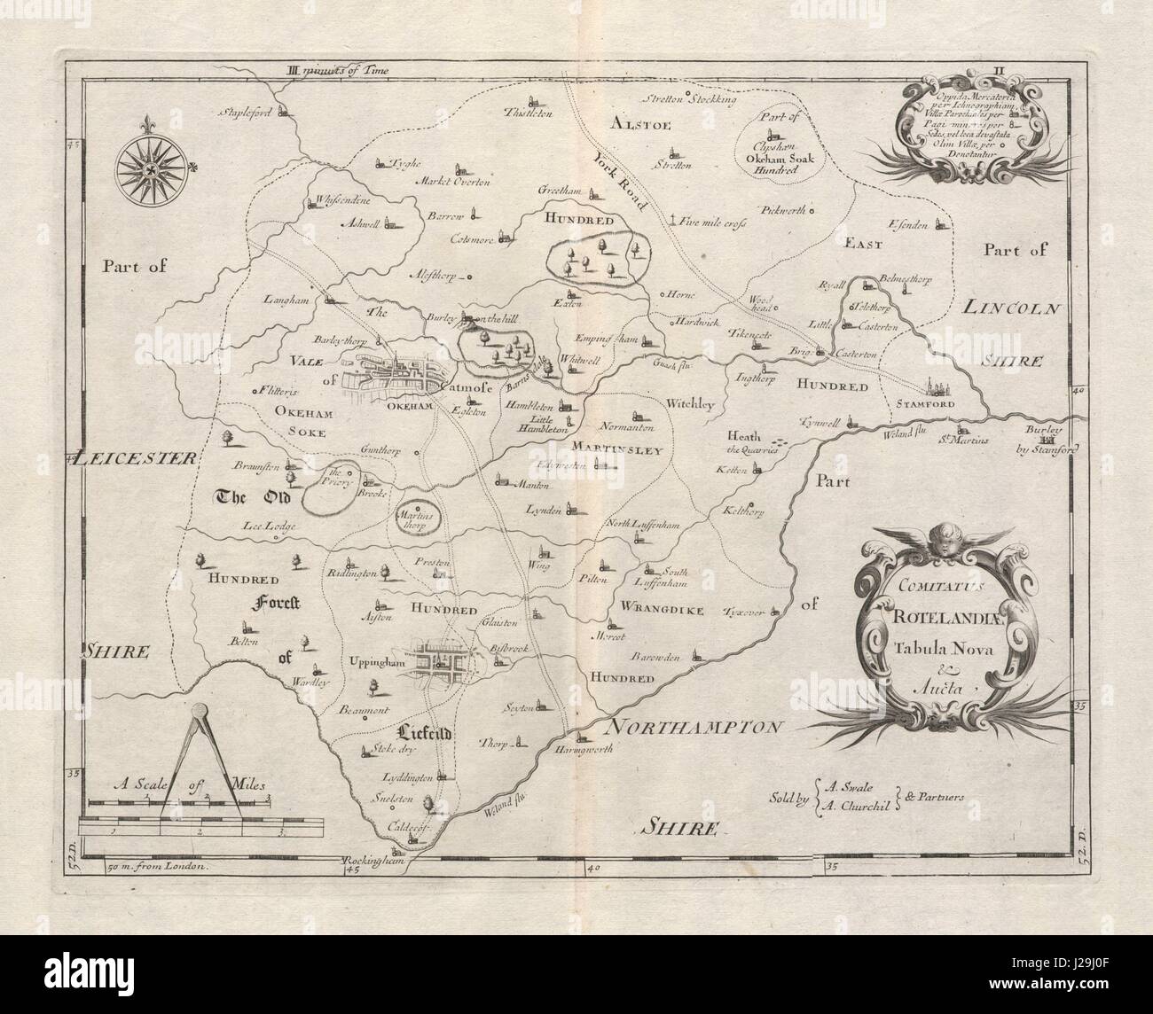 Rutland county map 'COMITATUS ROTELANDIAE' by ROBERT MORDEN. Uppingham ...