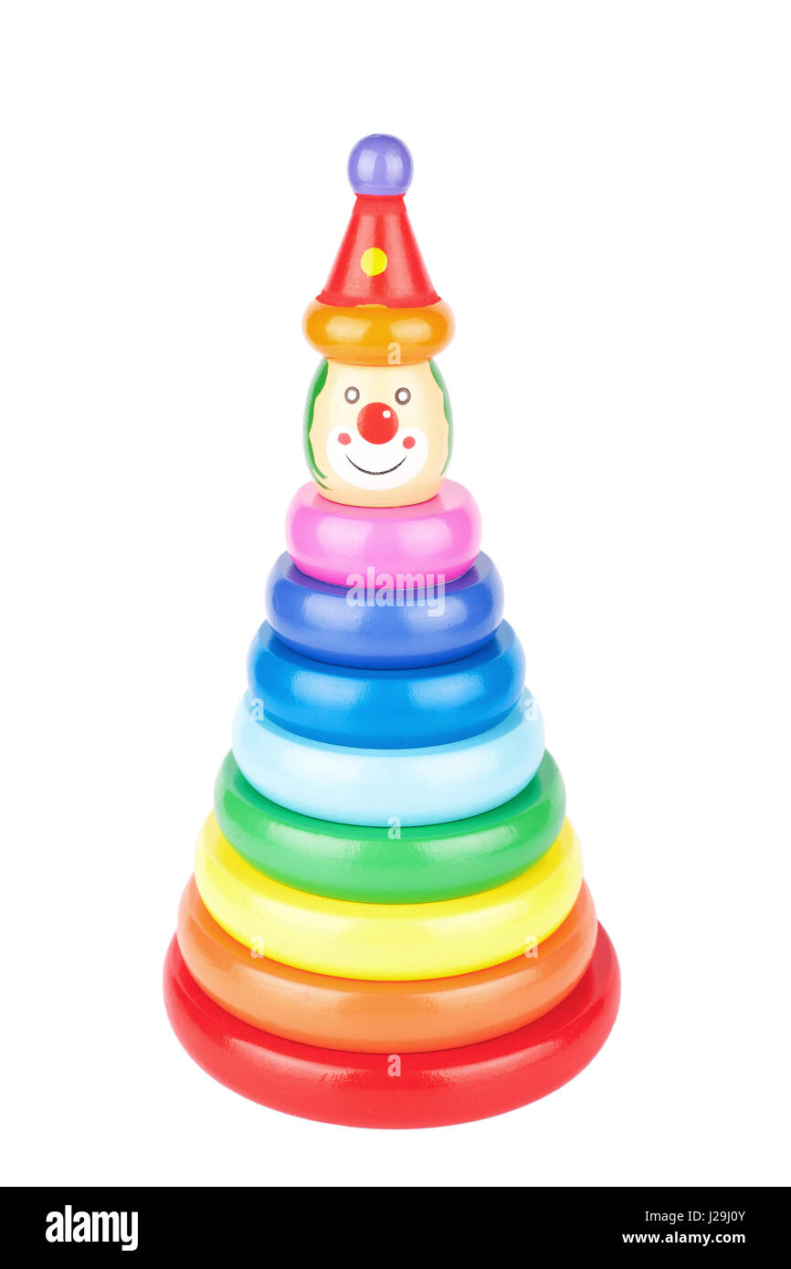 Wooden stacking rings isolated on white Stock Photo - Alamy