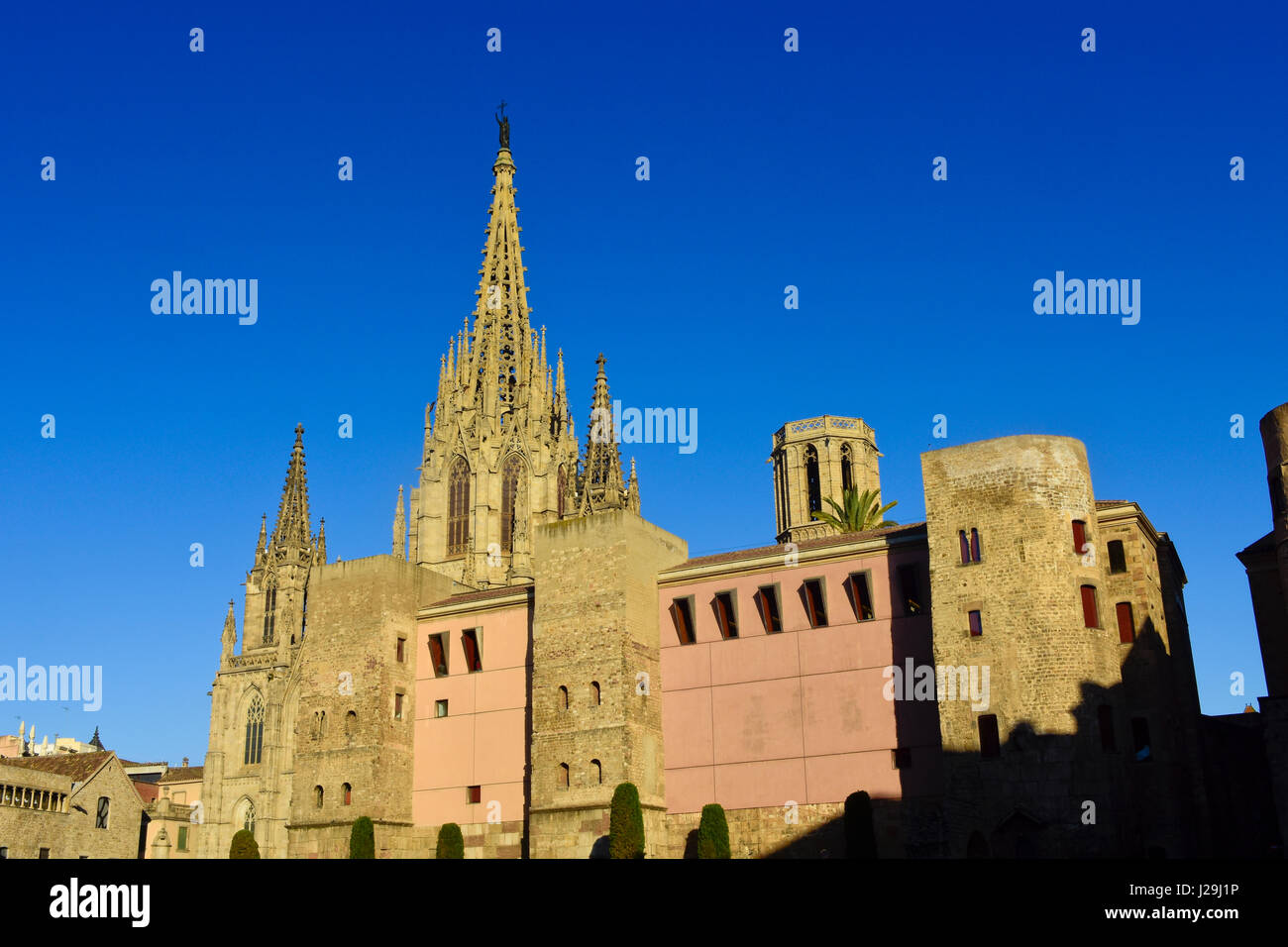 Roman Towers and Gothic Cahedral. Plaça Nova, Barcelona, Catalonia ...