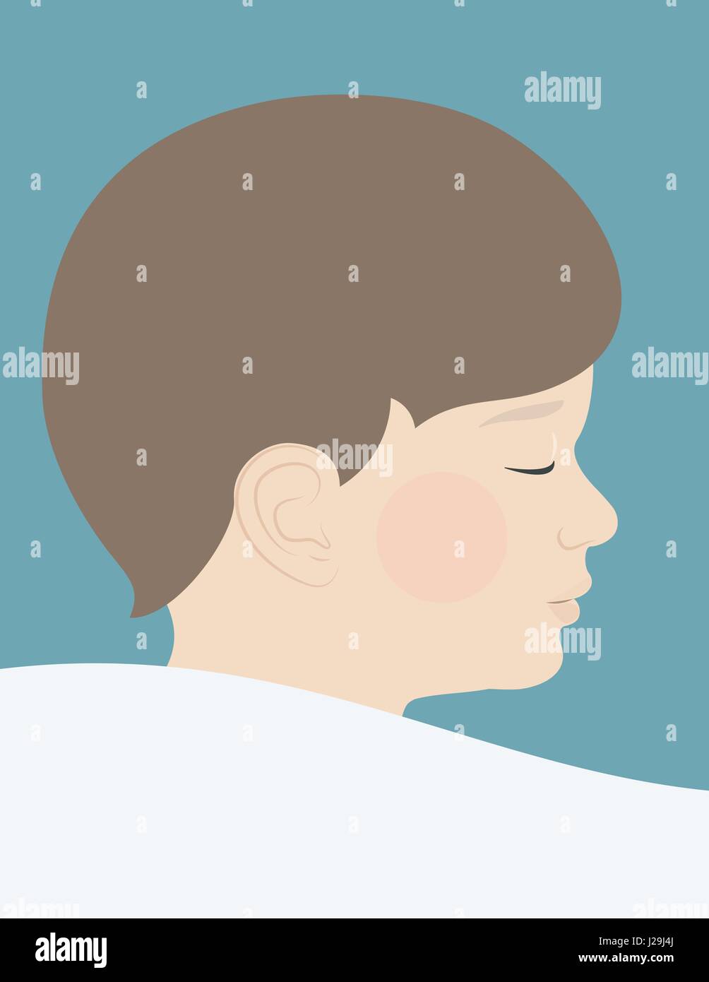 a realistic boy child sleeping on pillow facial profile illustration ...