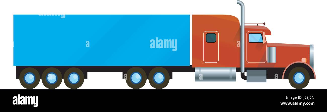 a red American truck trailer freight cargo flat design isolated Stock ...