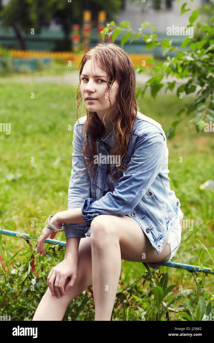 Cheerful wet teen girl hi-res stock photography and images - Alamy