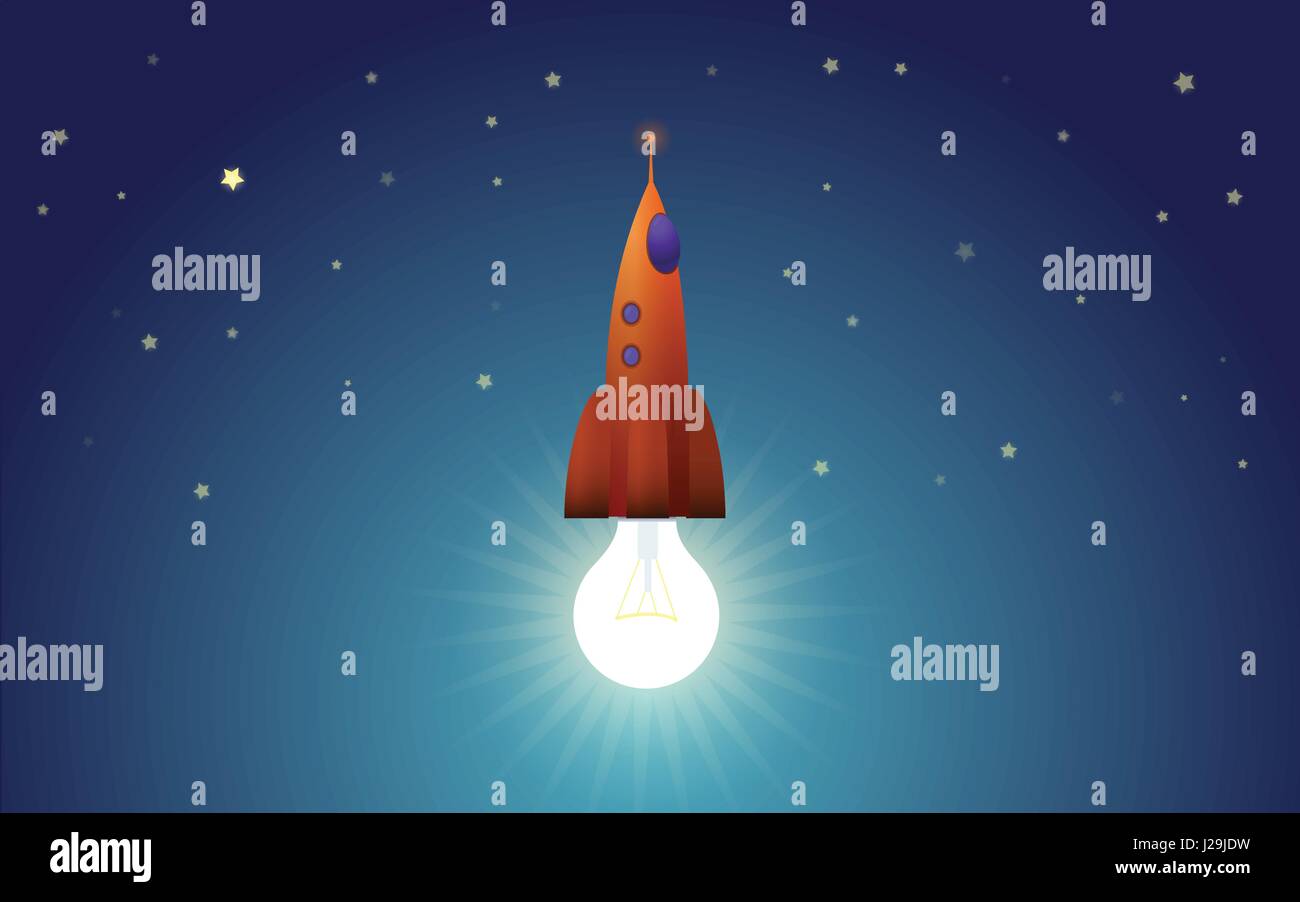 Lightbulb as reactive engine of startup rocket - metaphor concept about ...