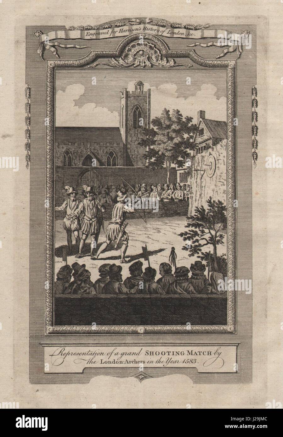 An archery match in London, 1583. London Archers. HARRISON 1776 old ...