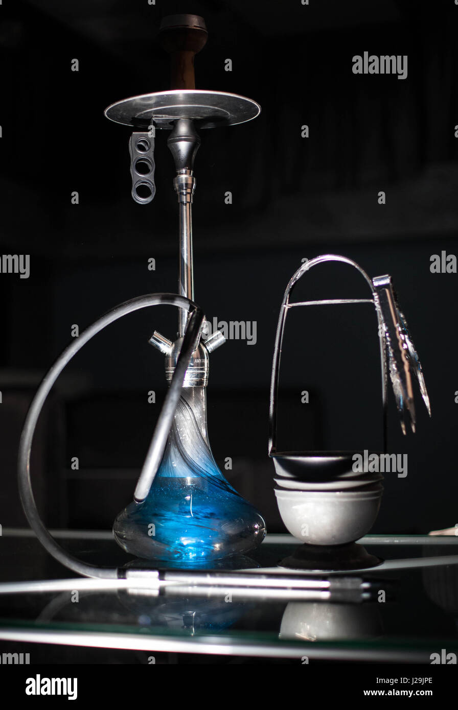 Blue hookah placed on the table Stock Photo - Alamy