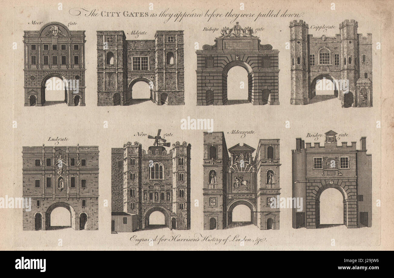 LONDON CITY GATES. Moorgate Aldgate Bishopsgate Cripplegate Ludgate &c ...