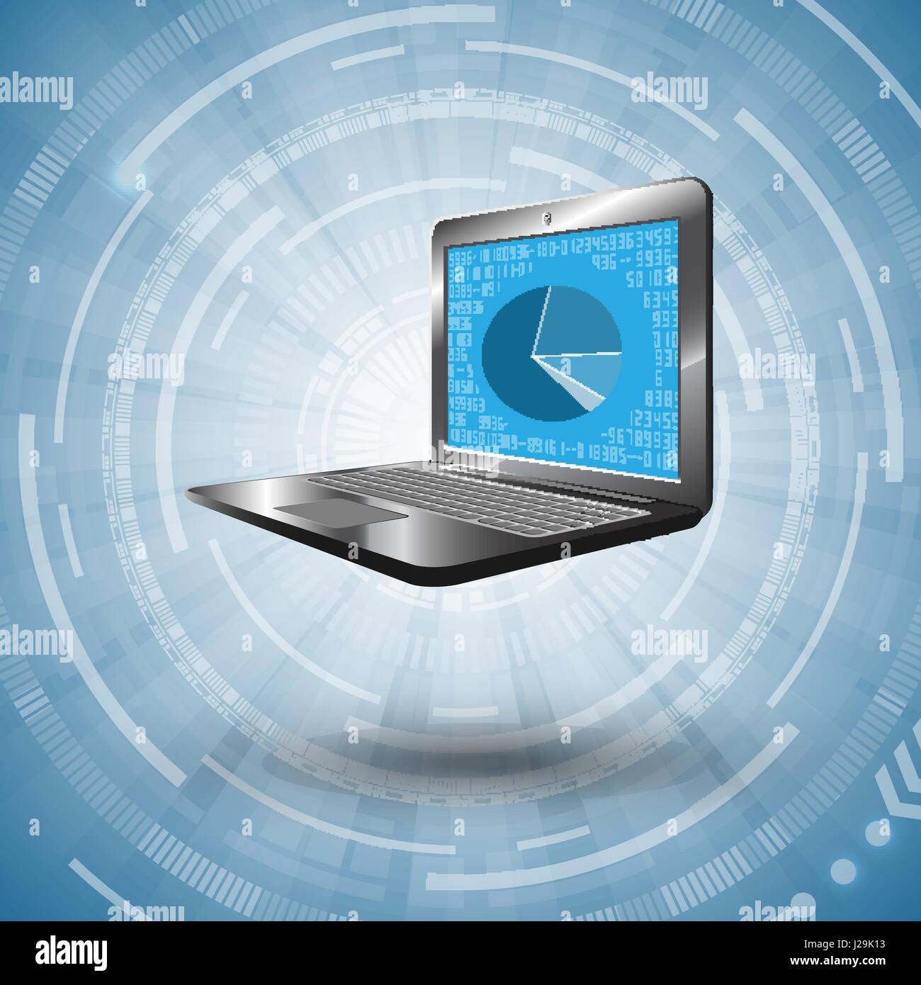 Computer laptop on futuristic background with white circles Stock ...