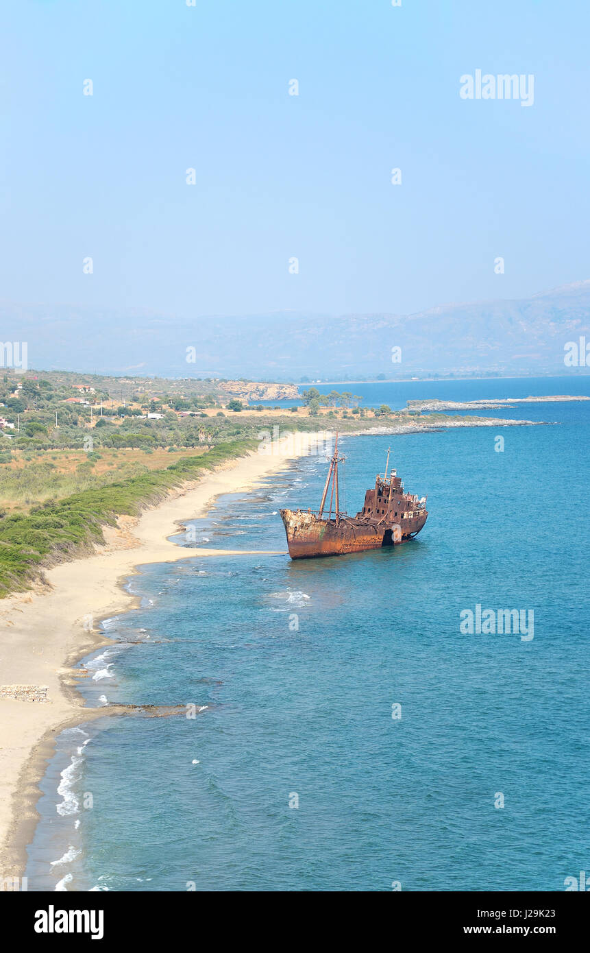 Greek shipwreck of the Dimitrios on a beach near Gythio, Greece Stock ...