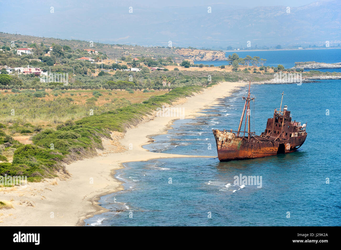 Dimitrios is a Greek shipwreck on a sandy beach near Gythio, Greece ...