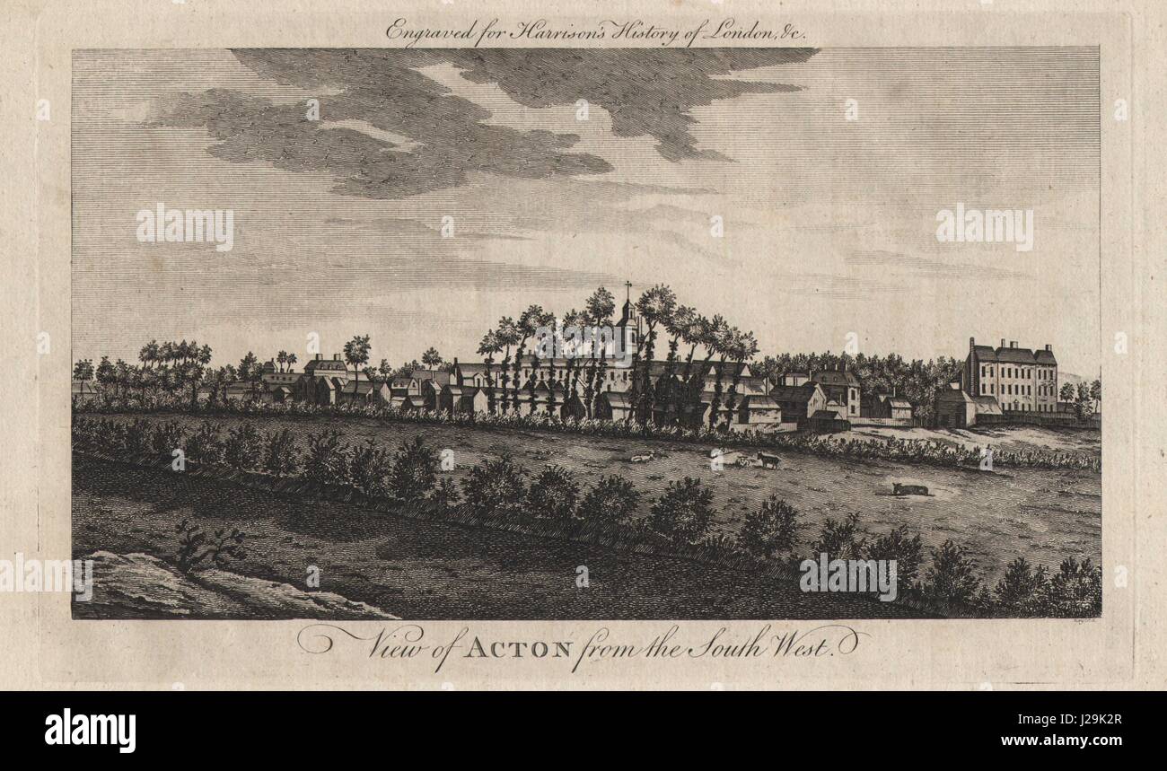 "View of Acton from the south-west". London. HARRISON 1776 old antique ...