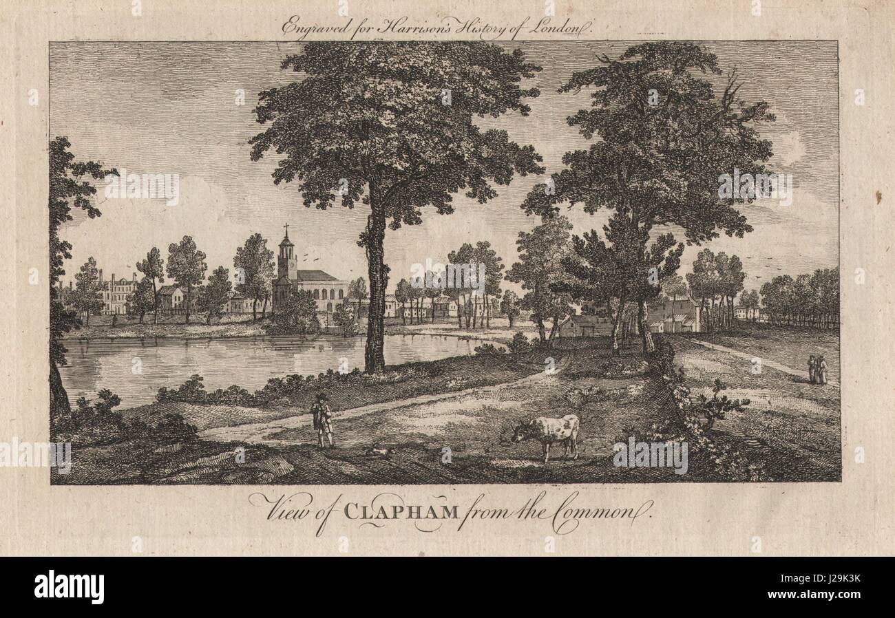 "View of Clapham from the Common". London. HARRISON 1776 old antique ...