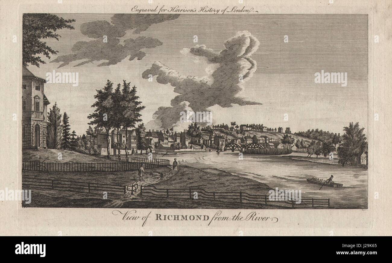 "View of Richmond from the river". London. HARRISON 1776 old antique ...