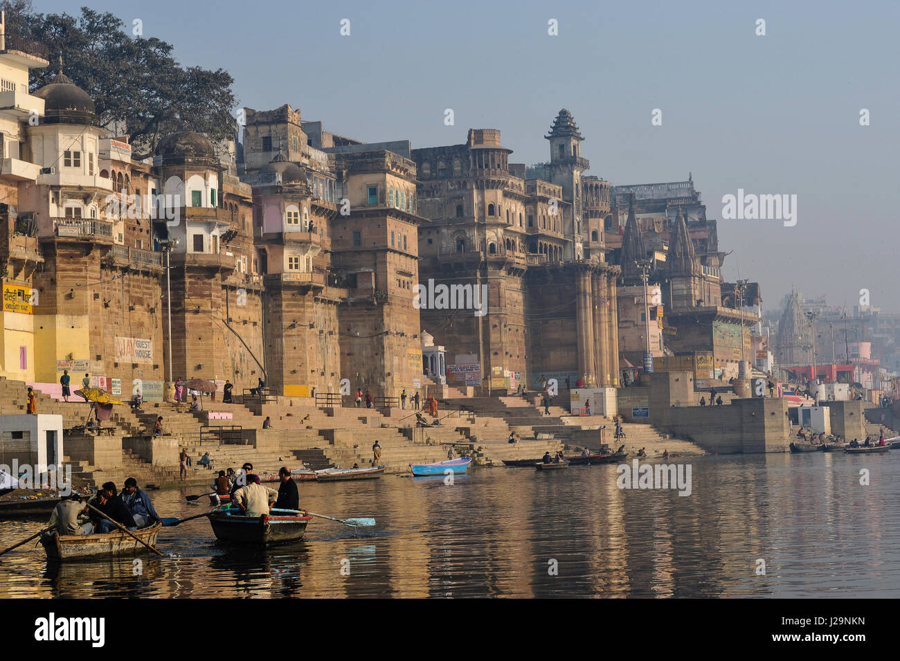 India, Benares, temples and ghats along the Gange River Stock Photo - Alamy