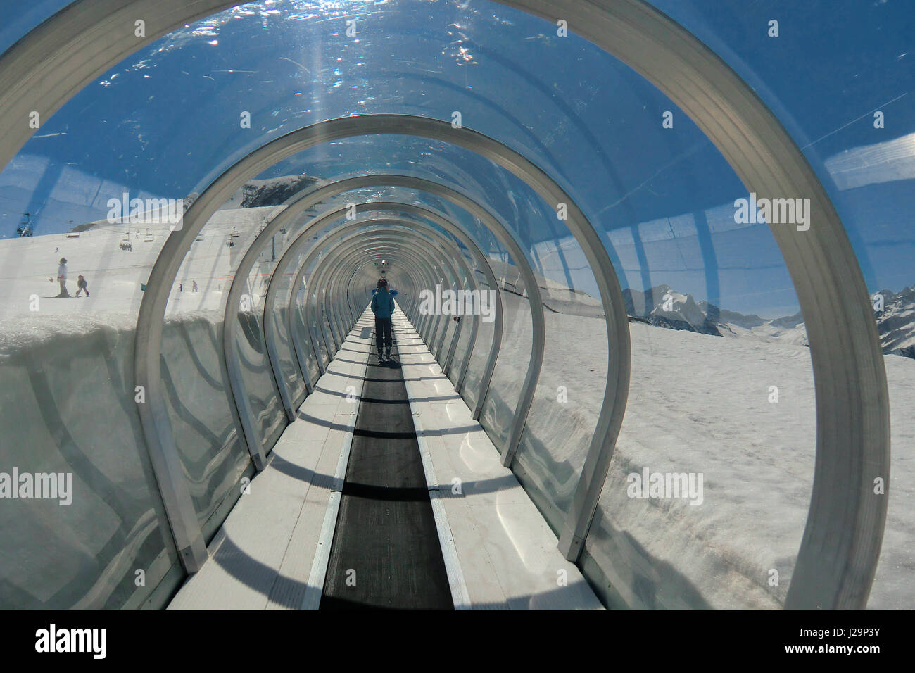 France, Eastern France, Alps, moving walkway of the ridges, glacier in ...