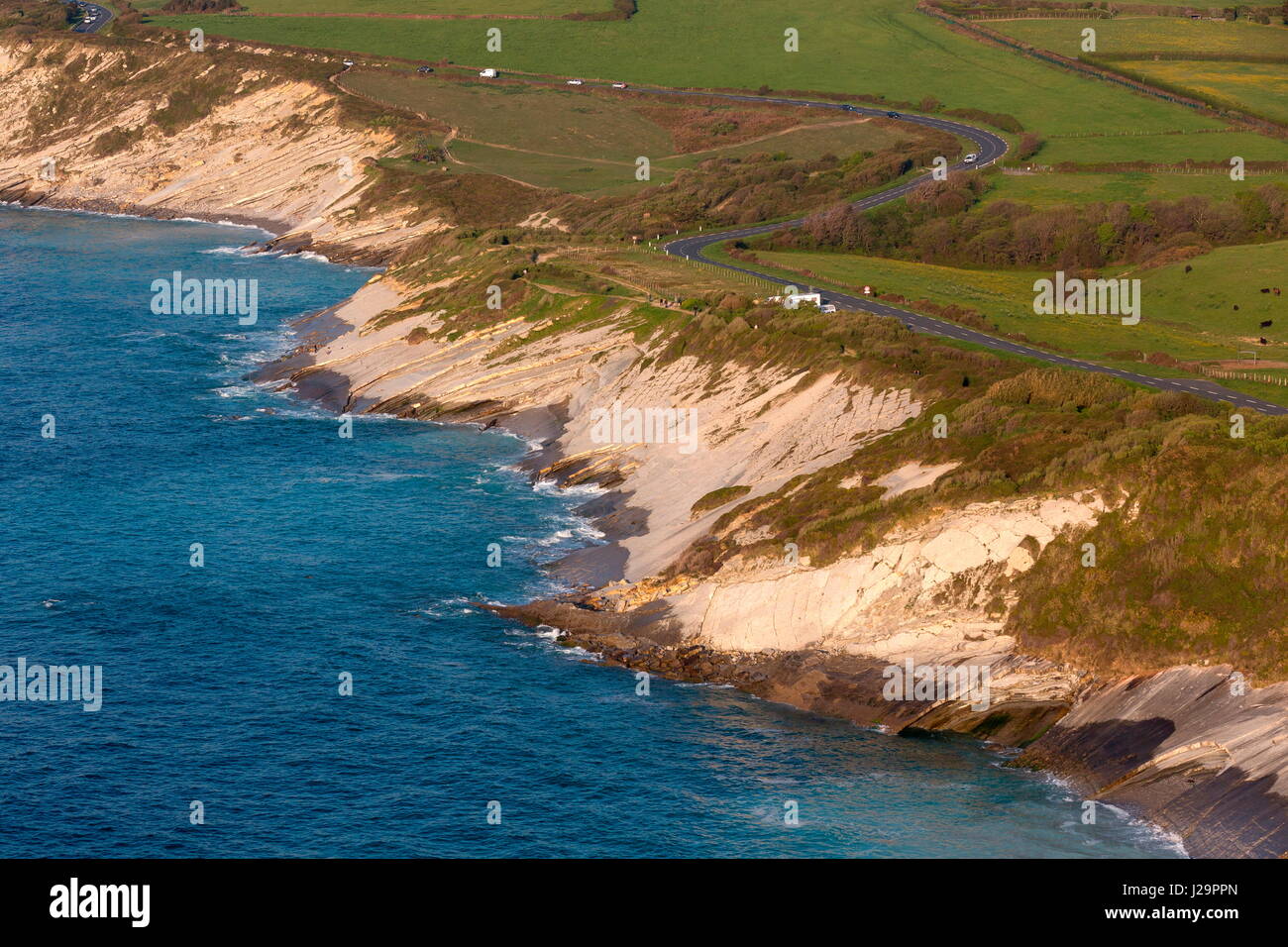 France, South-western France, Basque Country, cliff road and coastline ...