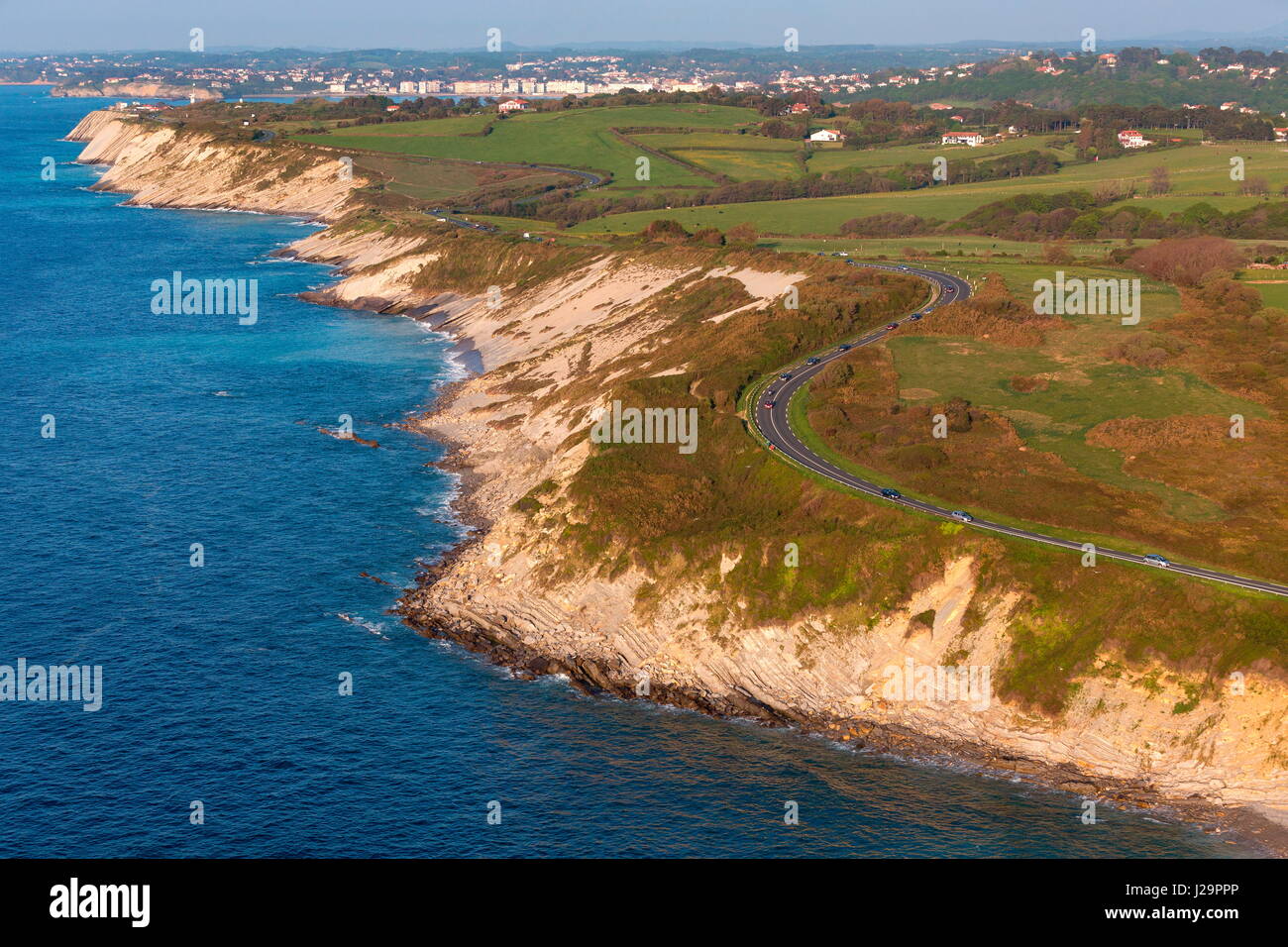France, South-western France, Basque Country, cliff road and coastline ...
