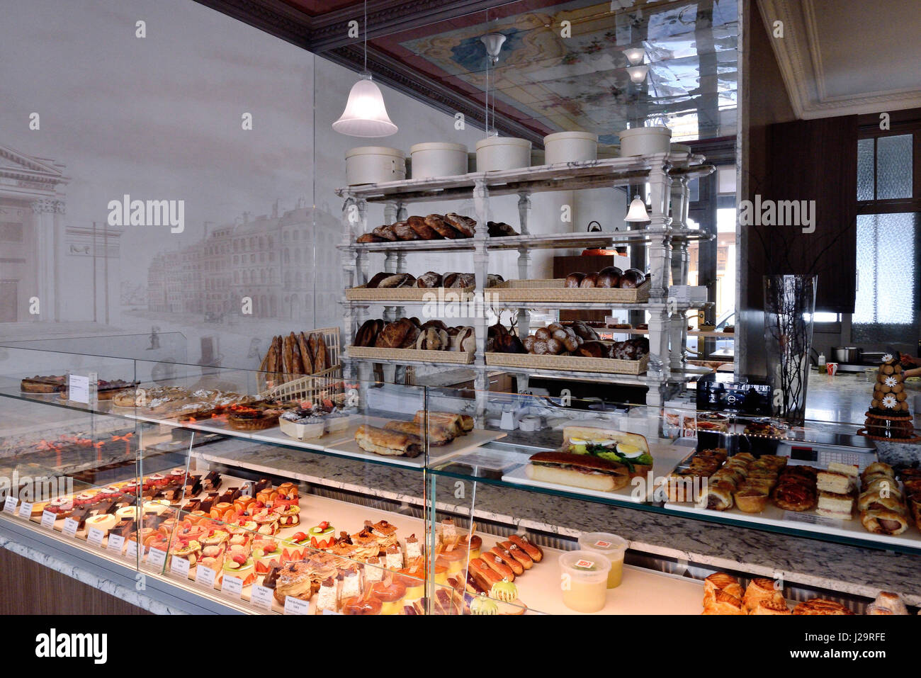 France, Paris, high class pastries in the Rue Saint-Jacques. Food ...