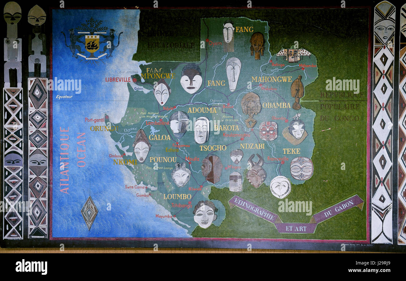 Gabon, Libreville, art and craft, craft market, African painting, map ...