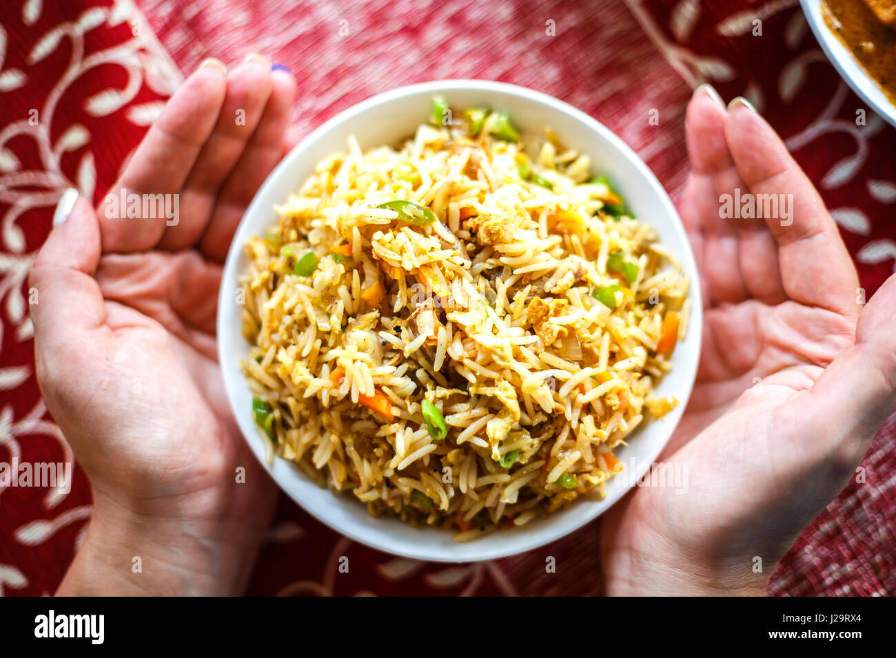 Indian national food - curry chicken, rice. Top view Stock Photo - Alamy