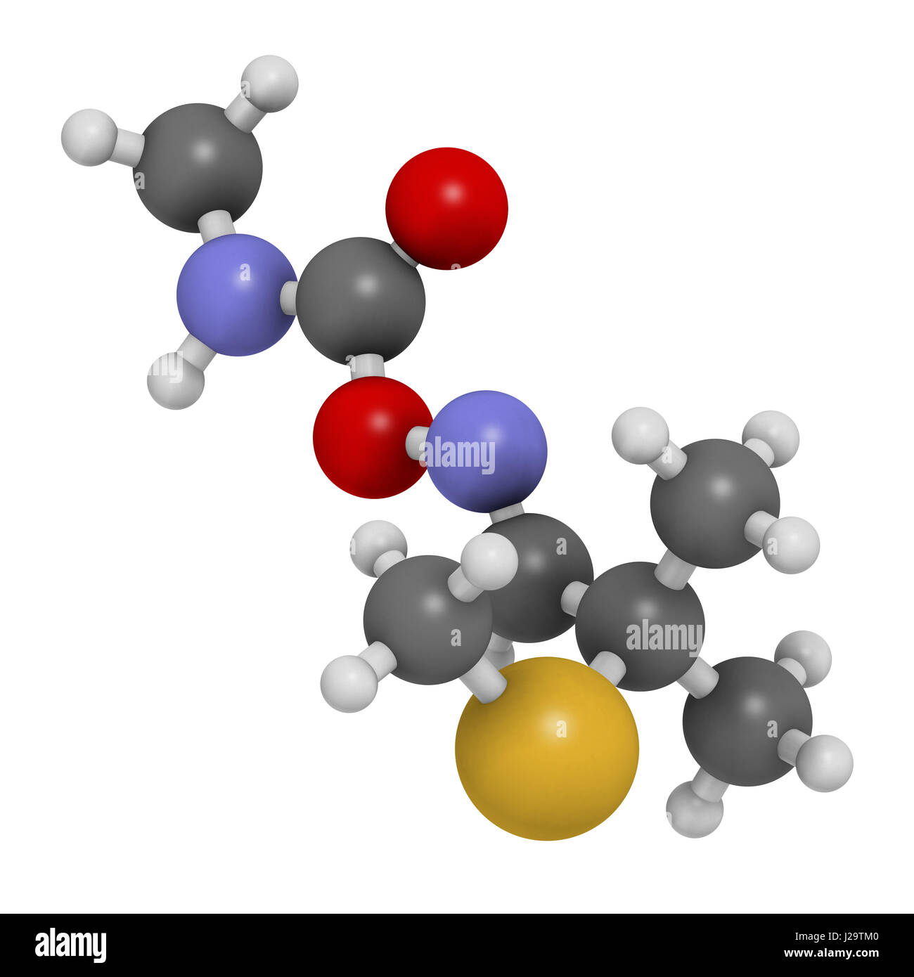 Aldicarb pesticide molecule. 3D rendering. Atoms are represented as ...