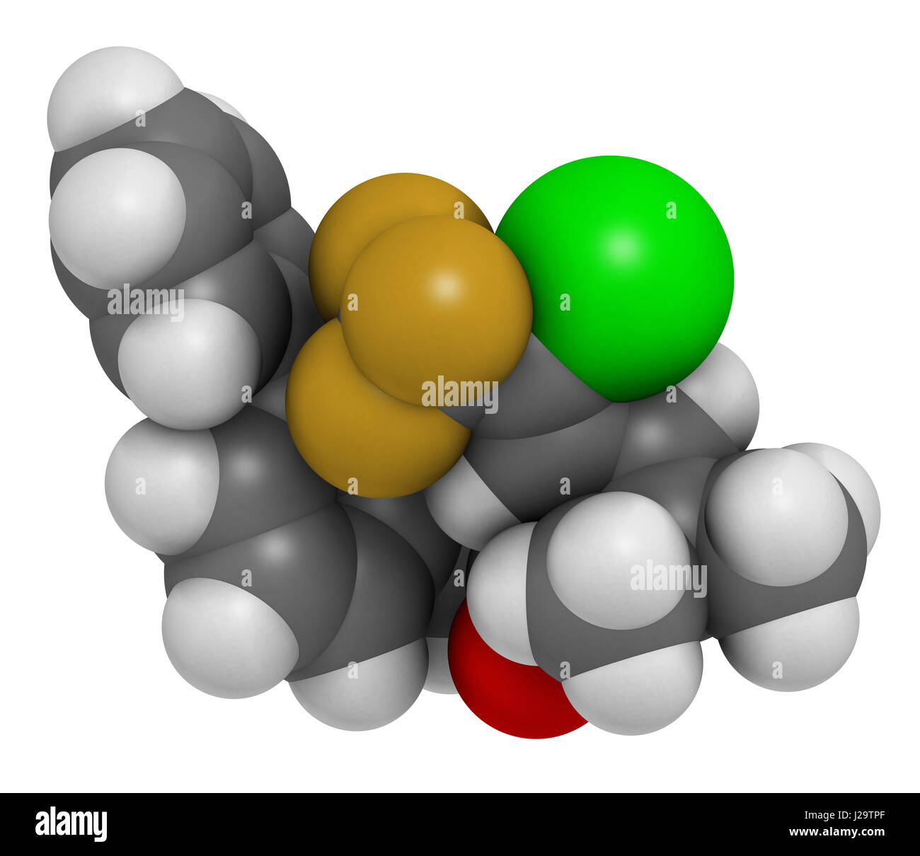 Bifenthrin insecticide molecule (pyrethroid class). 3D rendering. Atoms ...