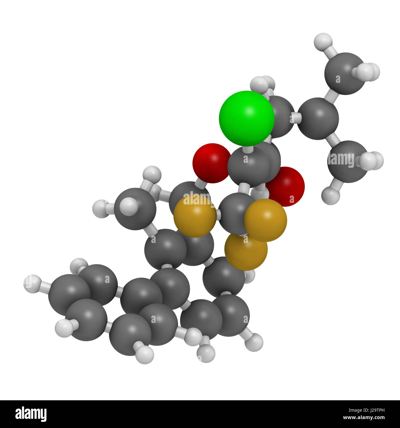 Bifenthrin insecticide molecule (pyrethroid class). 3D rendering. Atoms ...