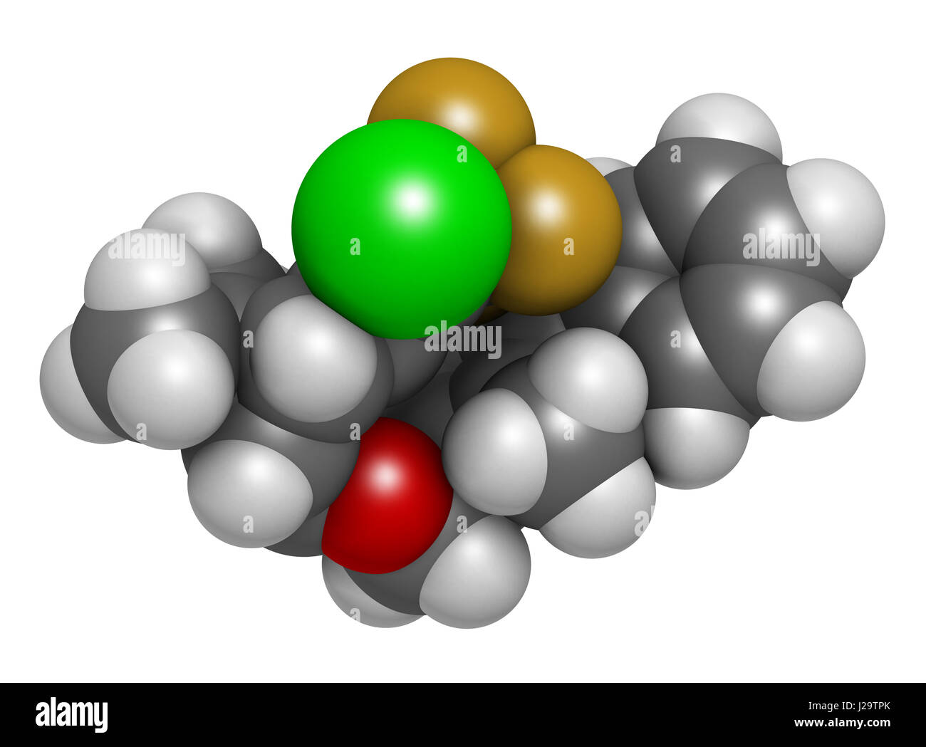 Bifenthrin insecticide molecule (pyrethroid class). 3D rendering. Atoms ...