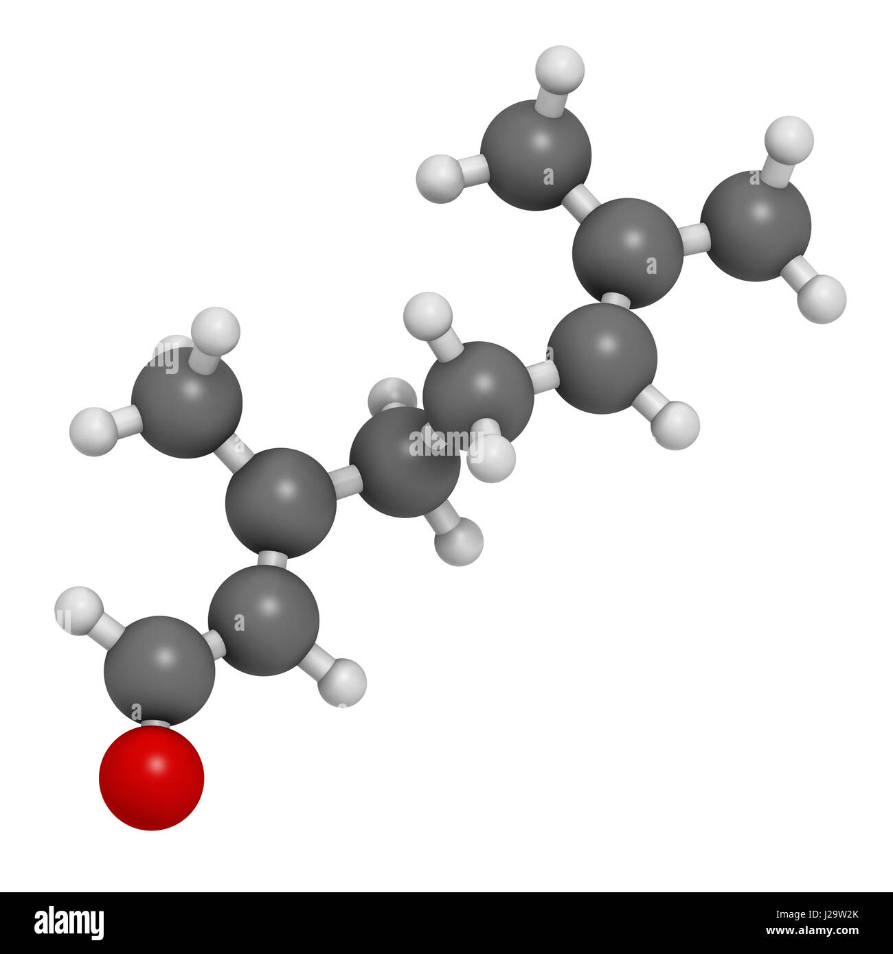 Geranial lemon fragrance molecule. 3D rendering. Atoms are represented ...